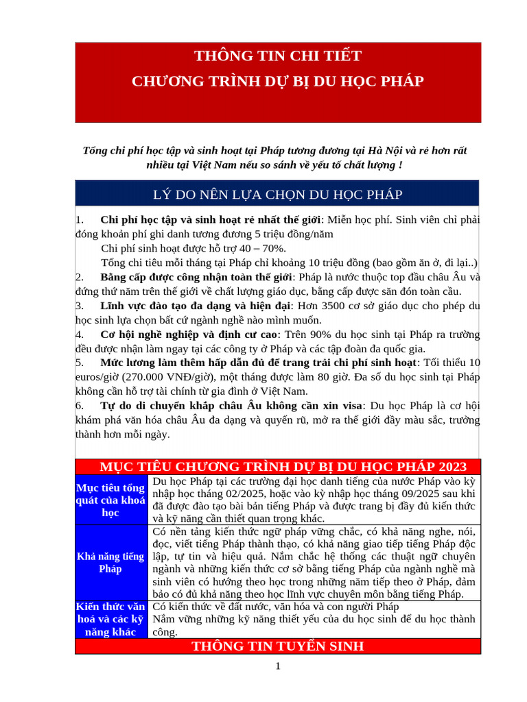 Chương trình chi tiết Dự bị DHP 2024 (1) | PDF