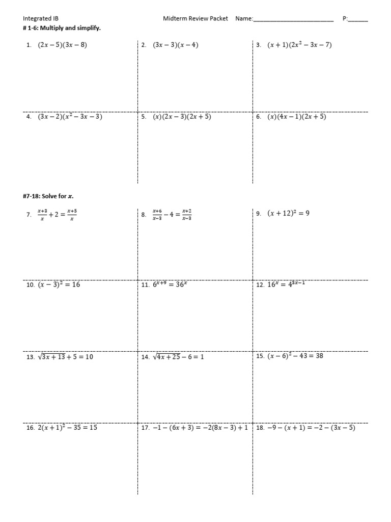 INT-1B Midterm Review Packet | PDF | Equations | Applied Mathematics