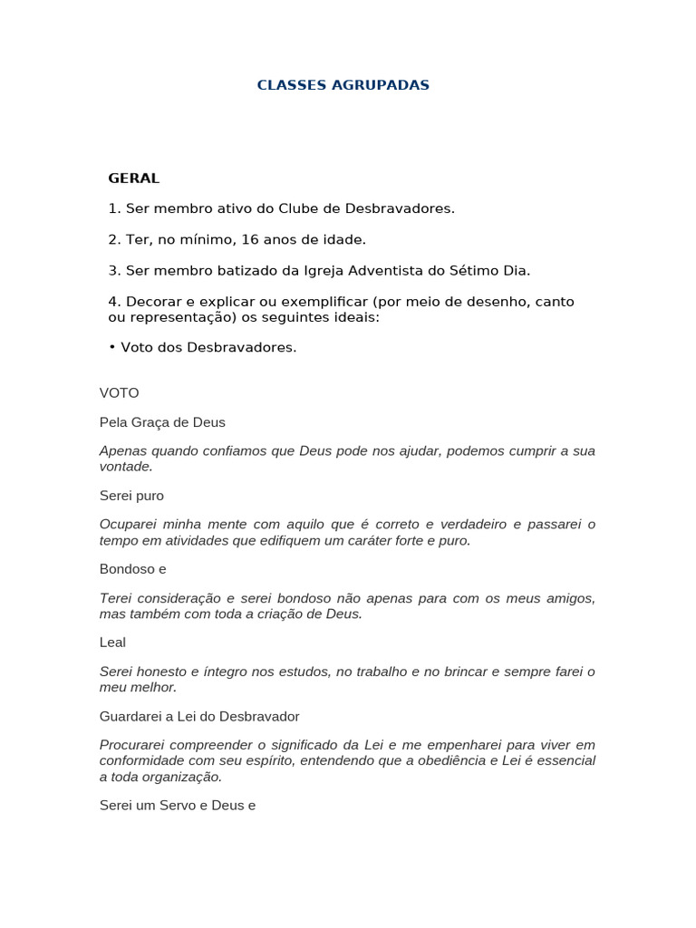 CLASSES AGRUPADAS.doc amigo a guia | PDF | Diácono | Igreja Adventista do Sétimo Dia