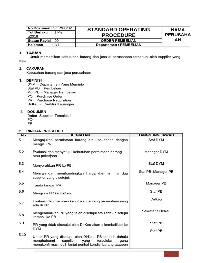 SOP Order Pembelian | PDF