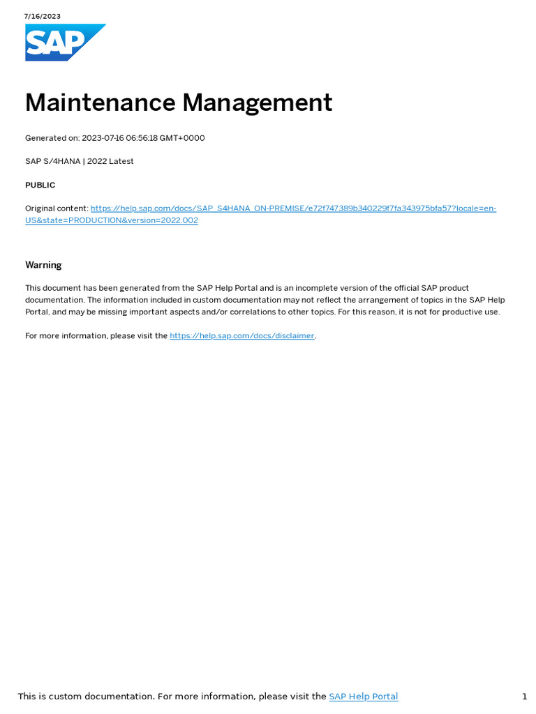 SAP S/4HANA Maintenance Management Guide | PDF | Scada