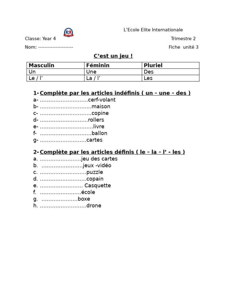 Fiche de Vocabulaire Unite 3 | PDF