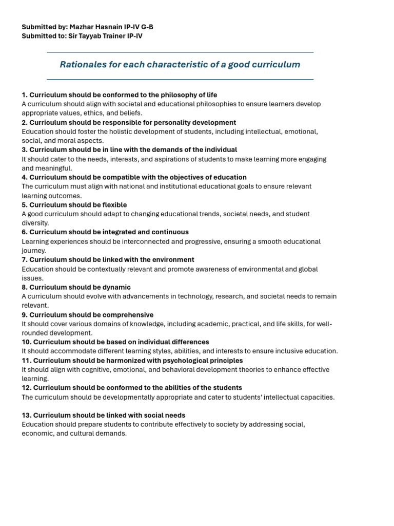 Key Characteristics of an Effective Curriculum | PDF