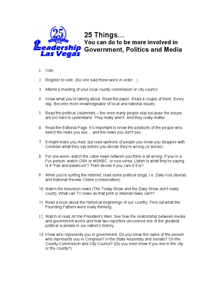 25 Ways For You To Be More Involved in Government | PDF | News | Mass Media