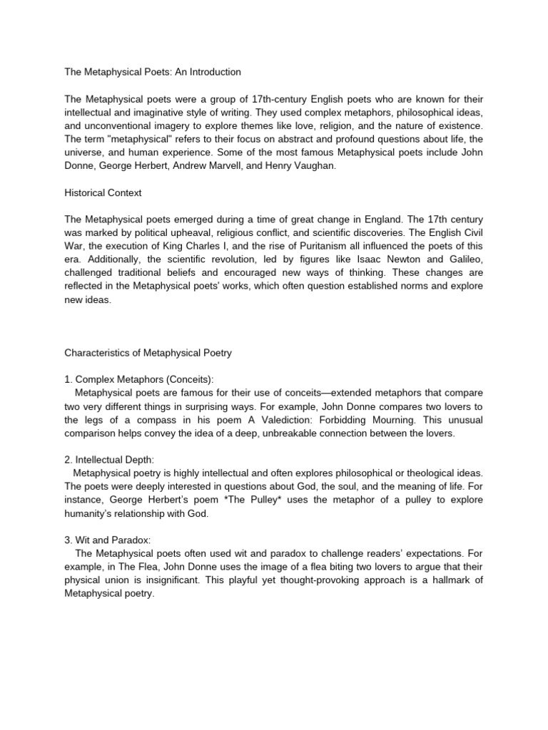 The Metaphysical Poets - An Introduction | PDF | Poetry