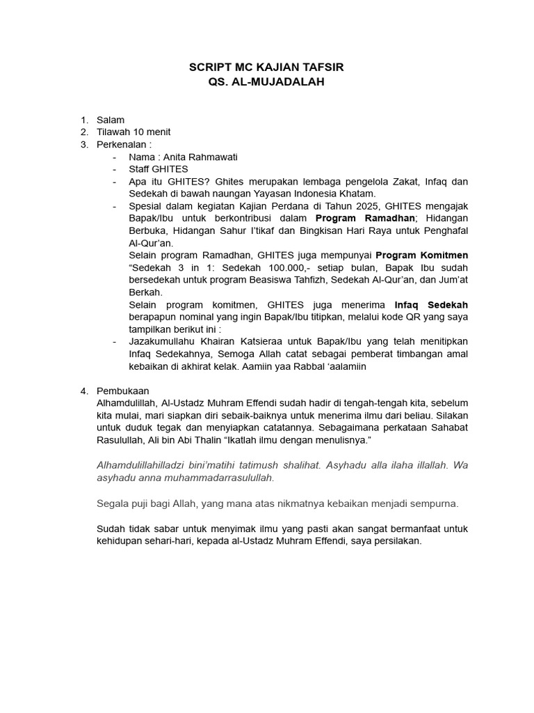 Script MC Kajian | PDF