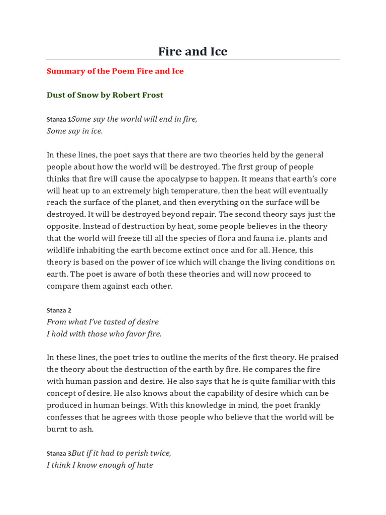 fire and ice | PDF | Ice | Hatred