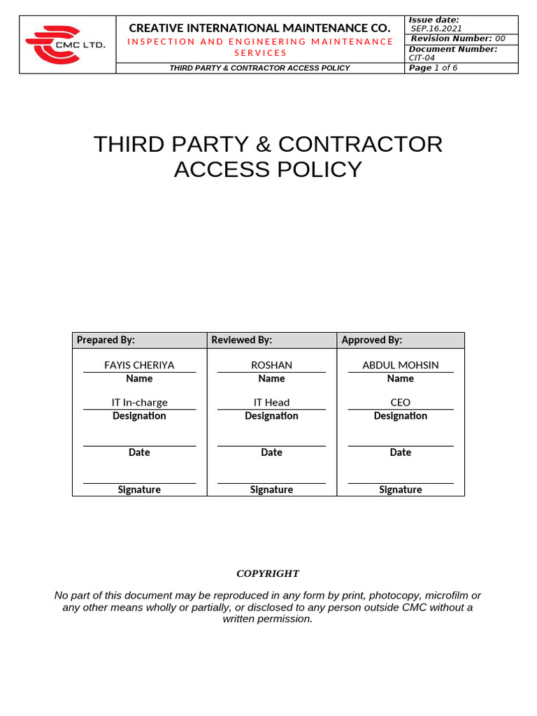 CIT-04 Third Party - Contractor Access Policy | PDF | Computer Network | Information Security