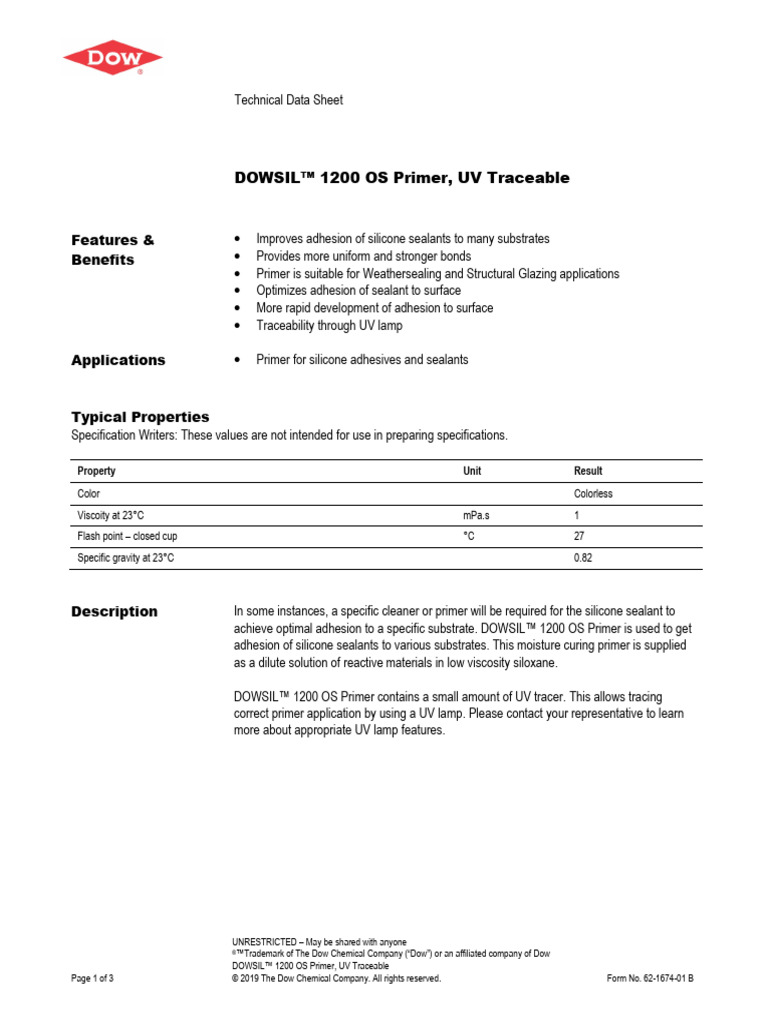 62 1674 01 Dowsil 1200 Os Primer Uv Traceable | PDF | Silicone | Materials