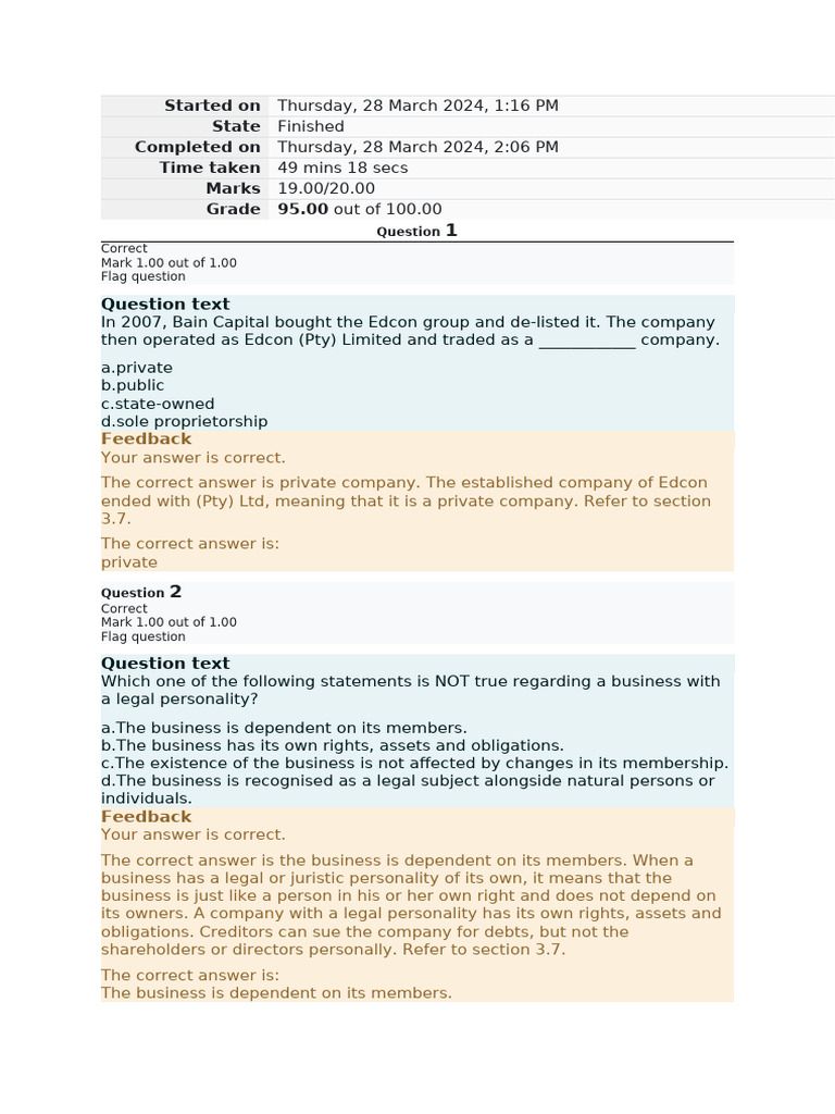 MNB1501 Assessment 2 Questions and Answers | PDF | Partnership | Business