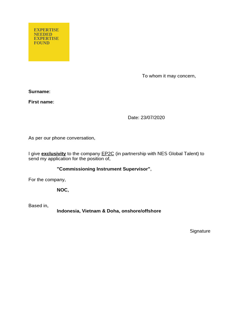 Exclusivity Letter NES-EP2C | PDF