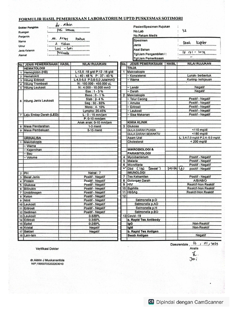 Hasil Lab Suspek DBD | PDF