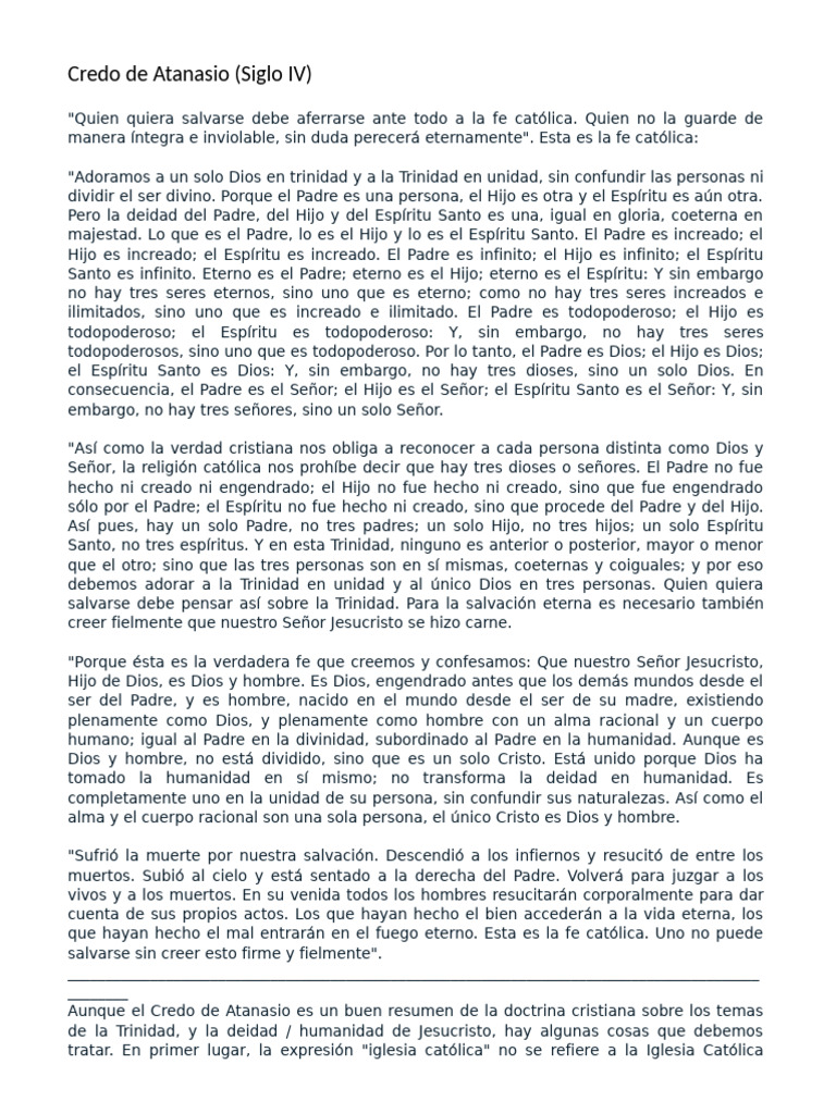 Credo de Atanasio: Fe y Trinidad | PDF | Dios | Salvación