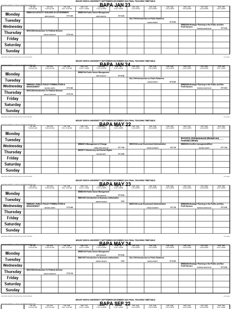 Thika Campus Sep-Dec 2024 Final Teaching Timetable | PDF