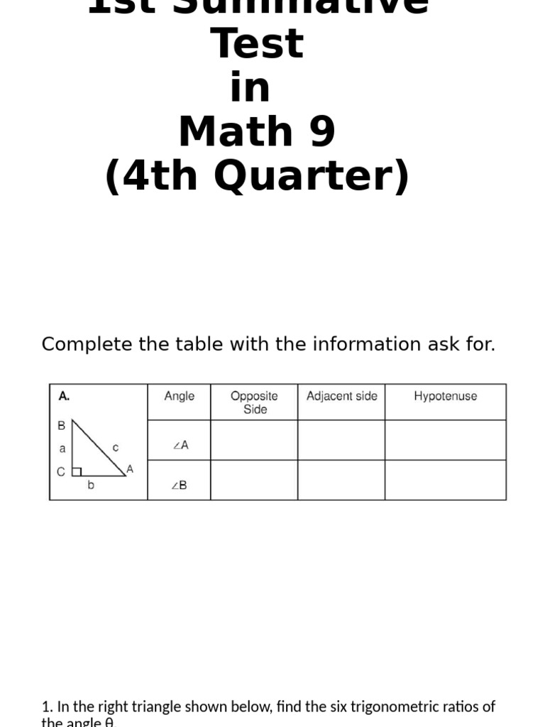 1st Summative Test Math 9 q4 | PDF