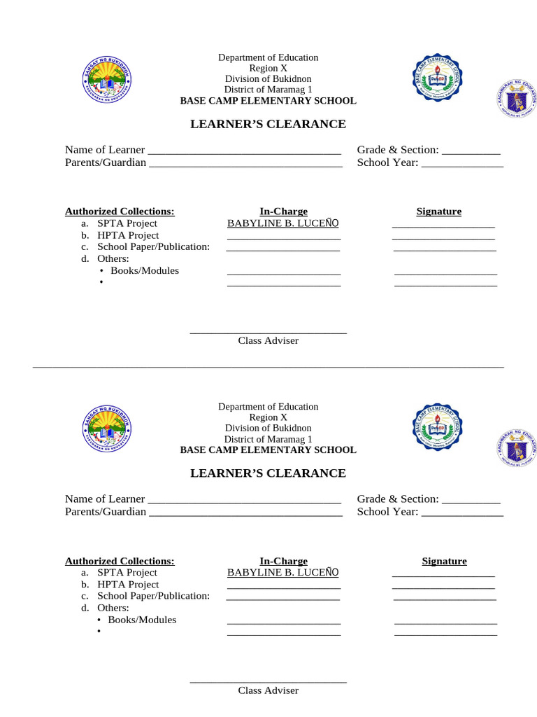 Learners-Clearance-Form | PDF | Philippines