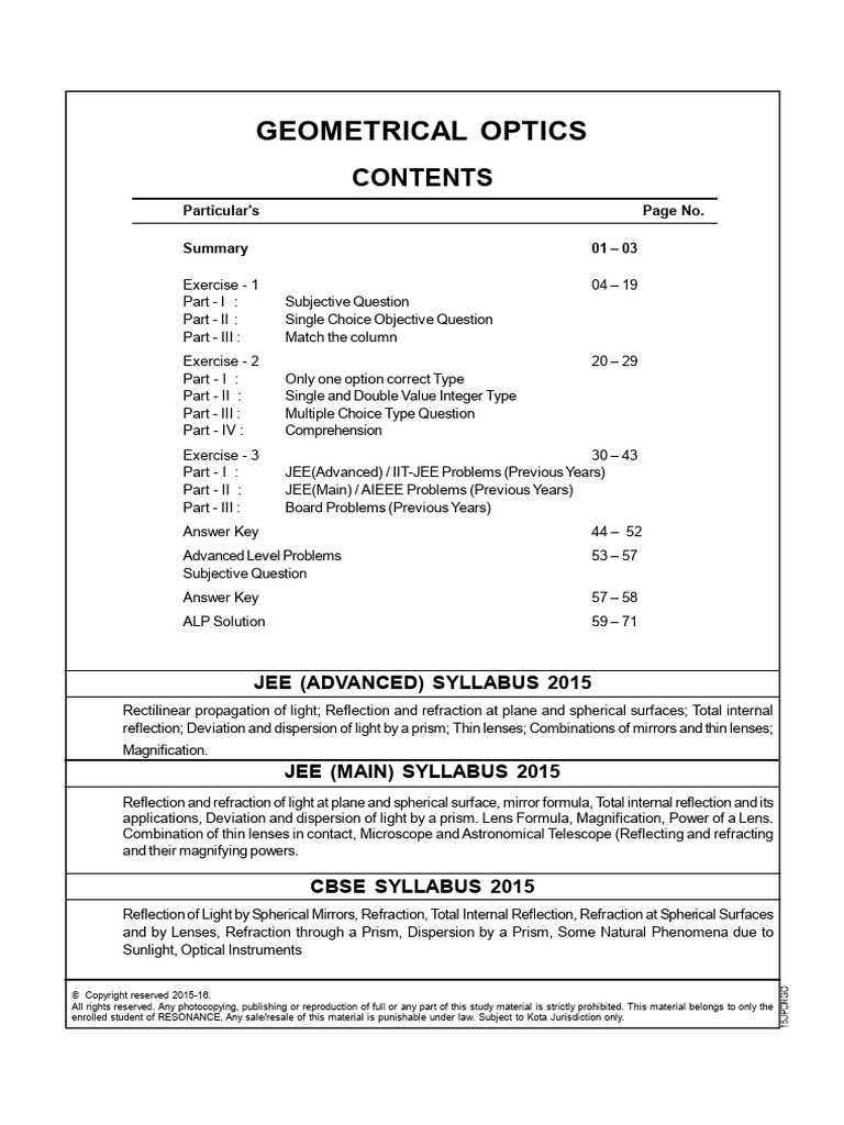 Geometrical Optics_English Sheet | PDF | Refraction | Optics