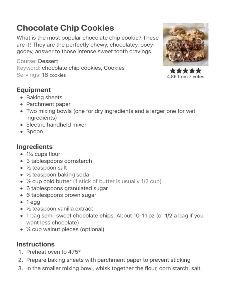 Chocolate Chip Cookies - Smart School House | PDF