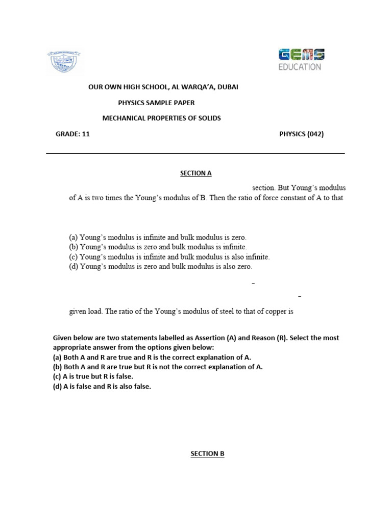 Solids Worksheet | PDF | Deformation (Engineering) | Strength Of Materials