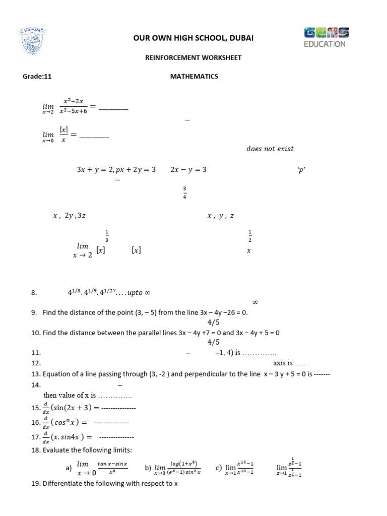 Maths Reinforcement Worksheet | PDF | Line (Geometry) | Elementary Mathematics