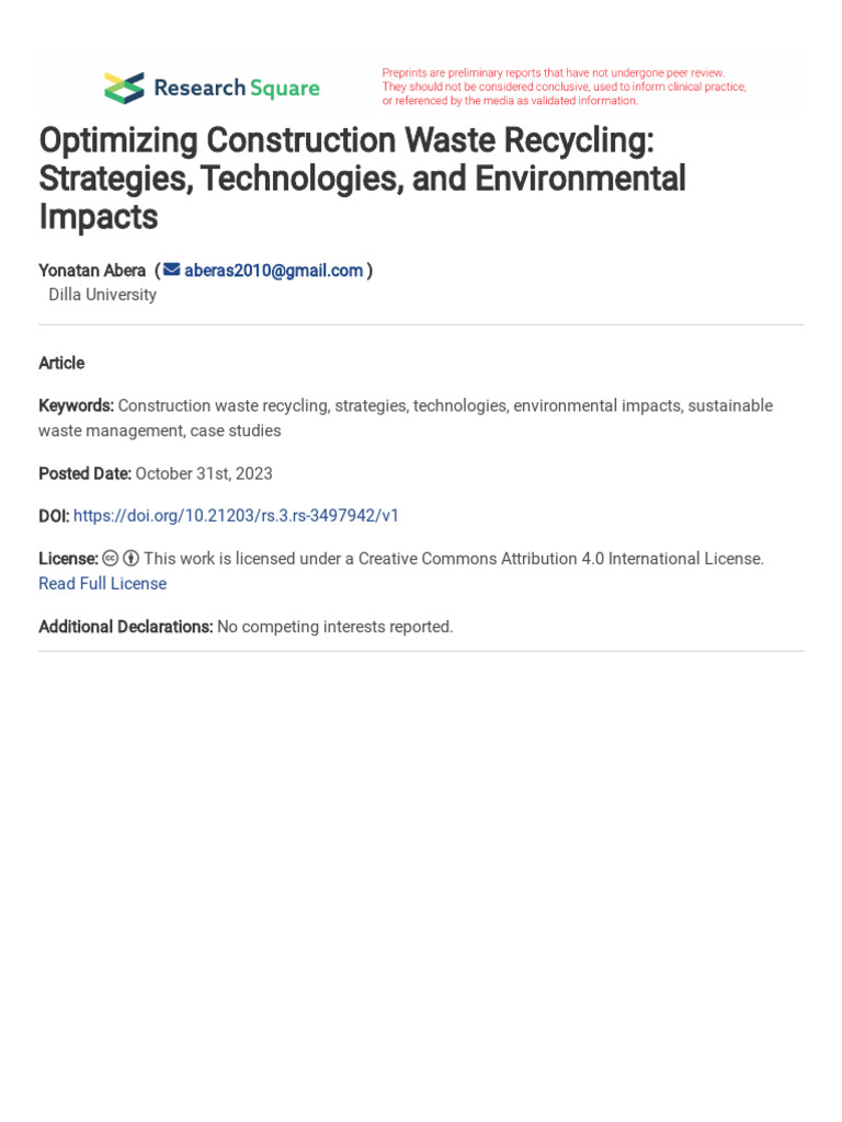 Optimizing Construction Waste Recycling Strategies | PDF | Recycling ...