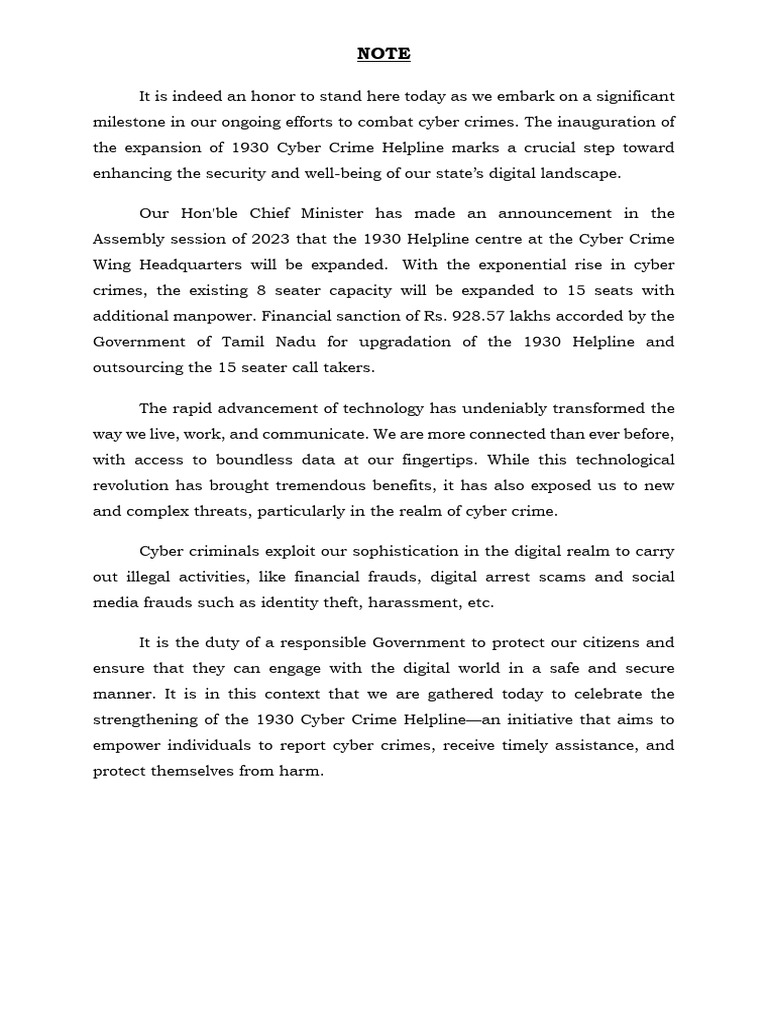 Note - Cyber Crime Wing - 1930 | PDF | Cybercrime | Fraud