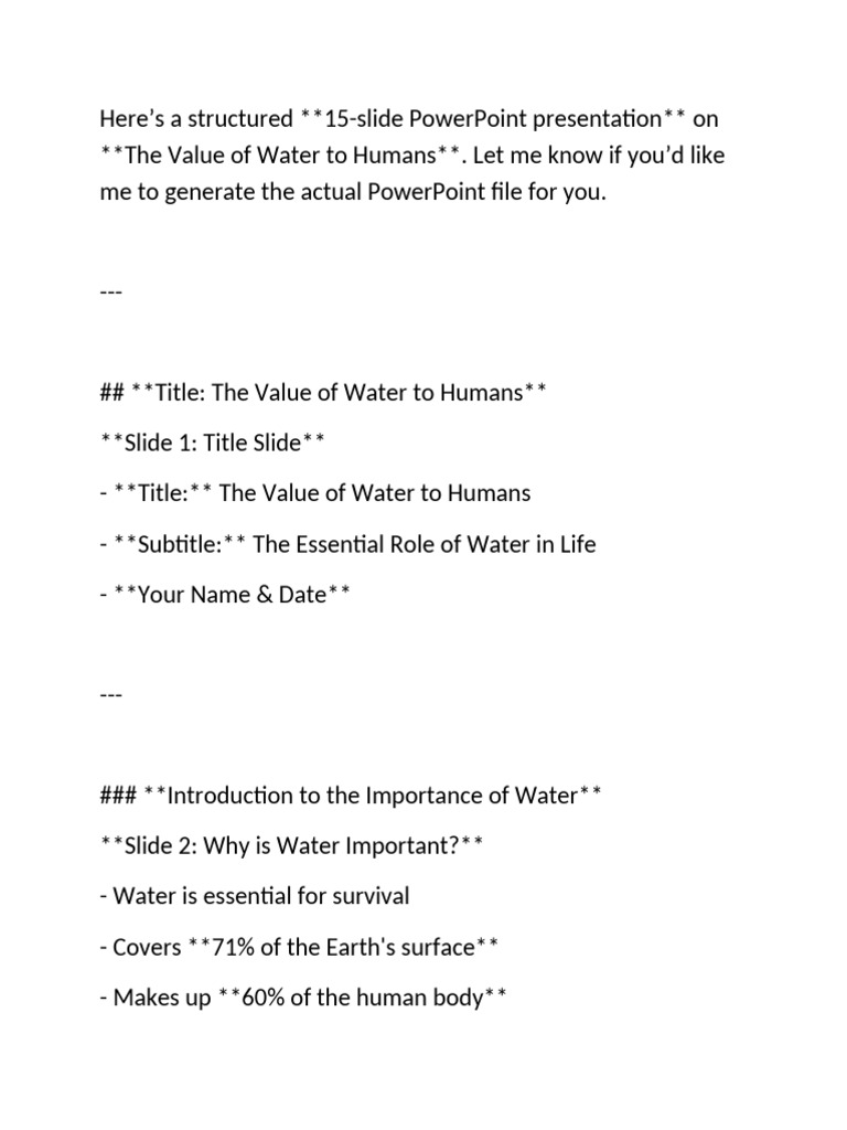 The Value of Water To Humans | PDF | Water | Water Scarcity