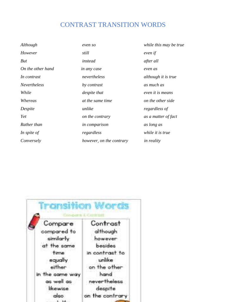 Contrast Transition Words | PDF