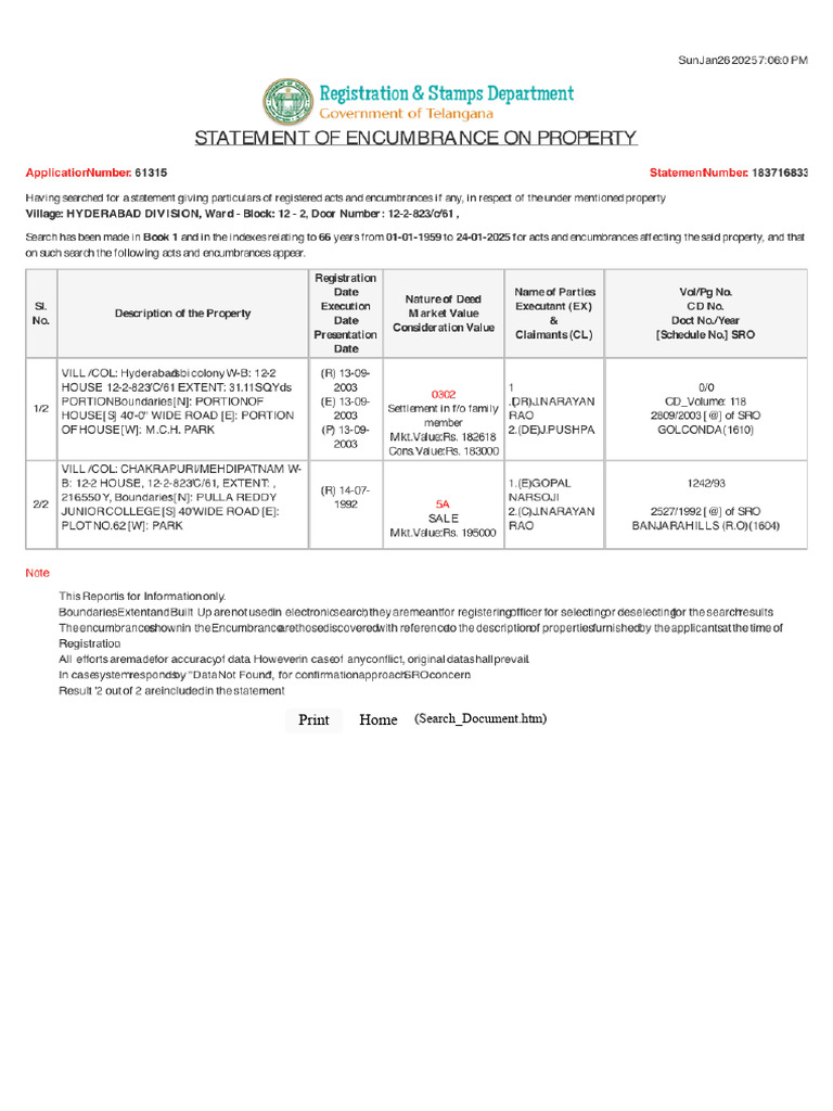 Statement of Encumbrance On Property | PDF
