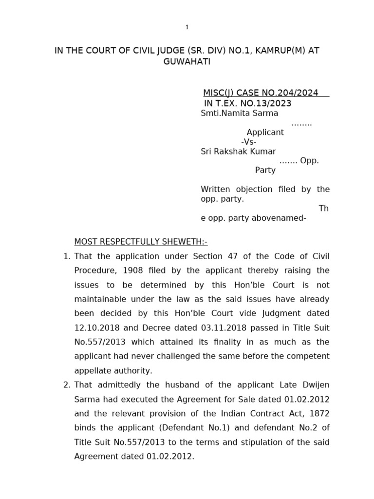 Written Objection Rakshak Kumar 2025 | PDF | Affidavit | Lawsuit
