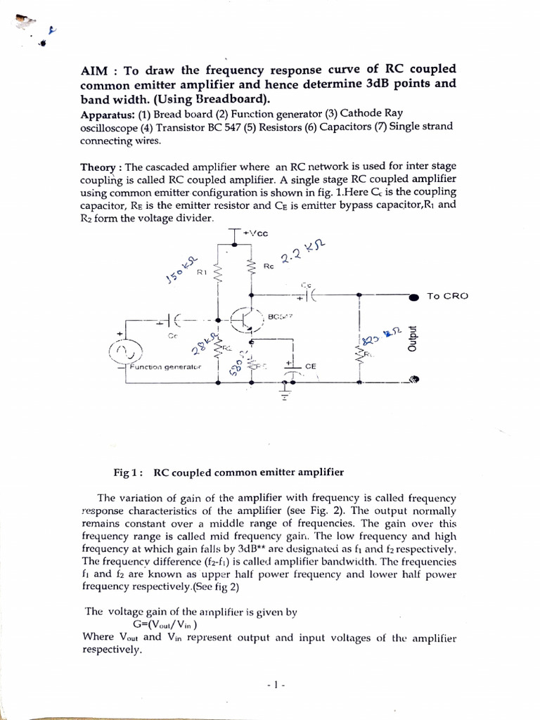 Common Emitter Practical | PDF | Amplifier | Electromagnetism