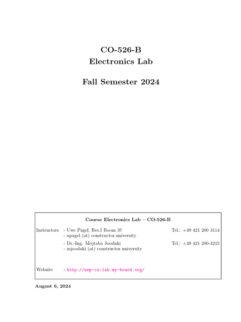 Electronics Lab Manual Fall 2024 | PDF | Diode | P–N Junction