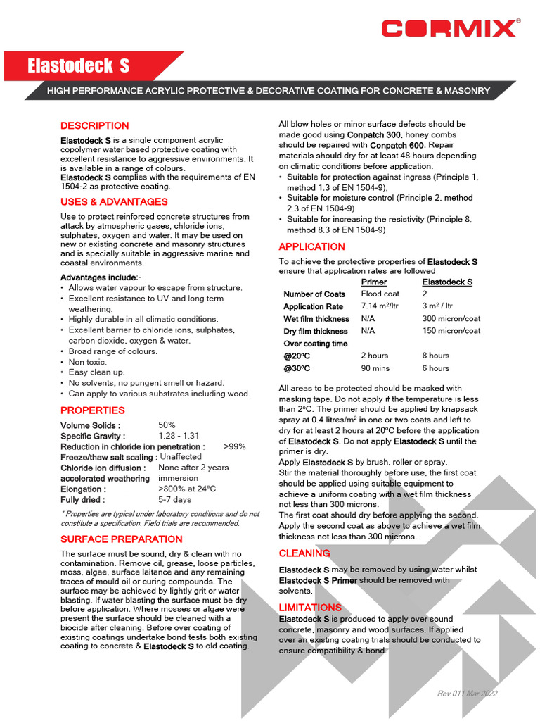 TDS-EN-Elastodeck S - Rev 011-Mar 22 | PDF | Concrete | Water