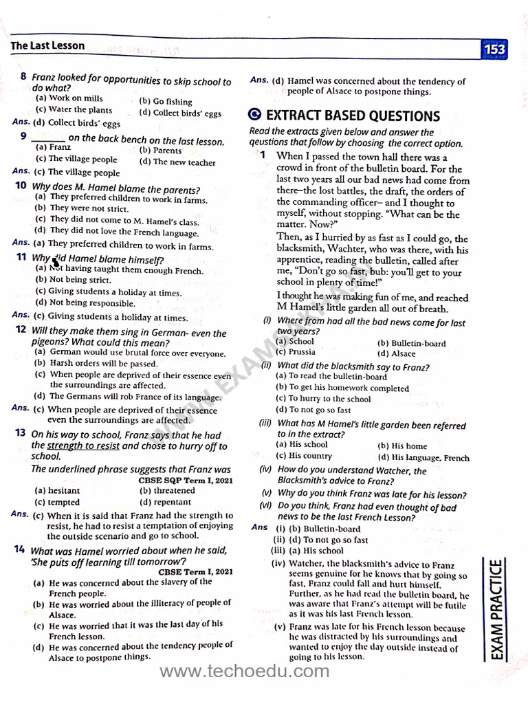 Lessons Extracts Based Questions | PDF