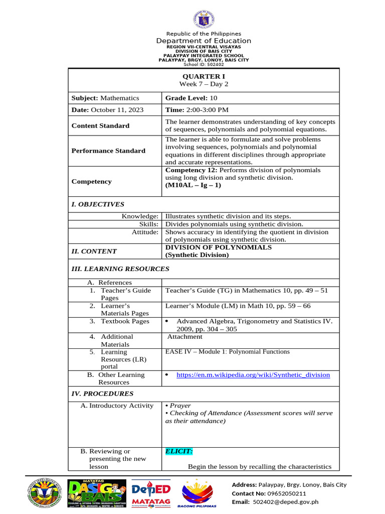 Q1-MATH-10 | PDF | Division (Mathematics) | Elementary Mathematics