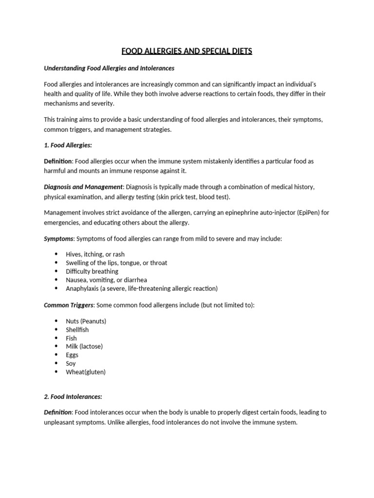 Food Allergies & Special Diets Guide | PDF | Food Allergy | Allergy