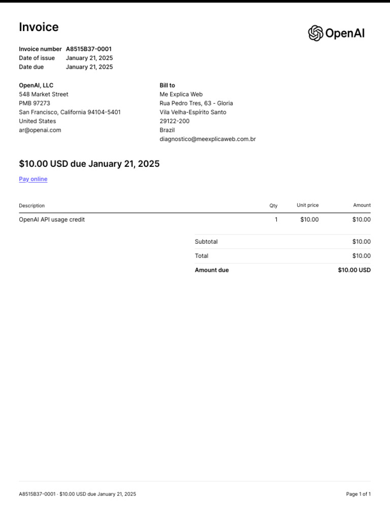 OpenAI Invoice Due Jan 21, 2025 | PDF