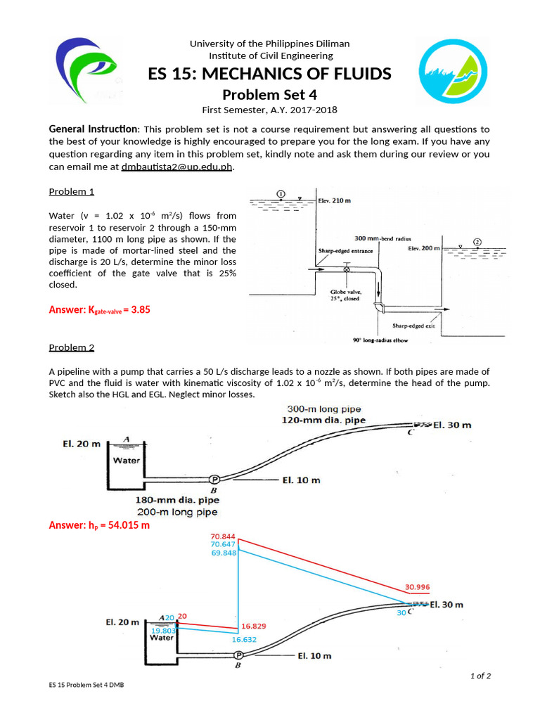 Fluid Mechanics Problem Set 4 | PDF
