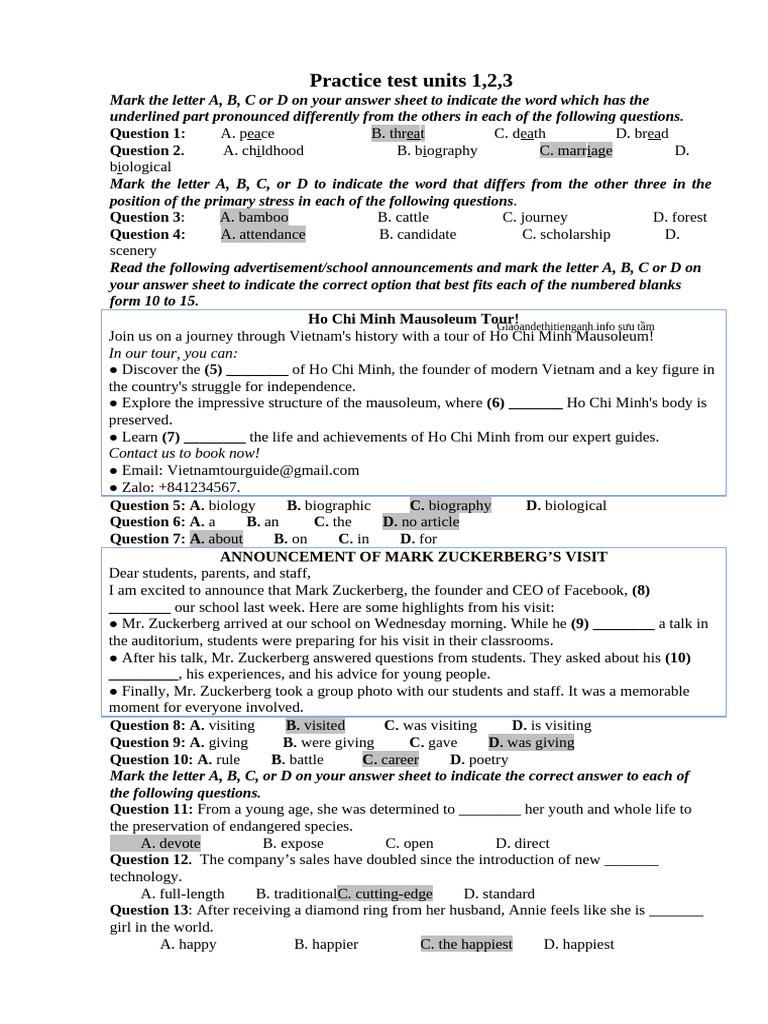 Practice Test for English Units 1-3 | PDF | Sea Level Rise | Sea
