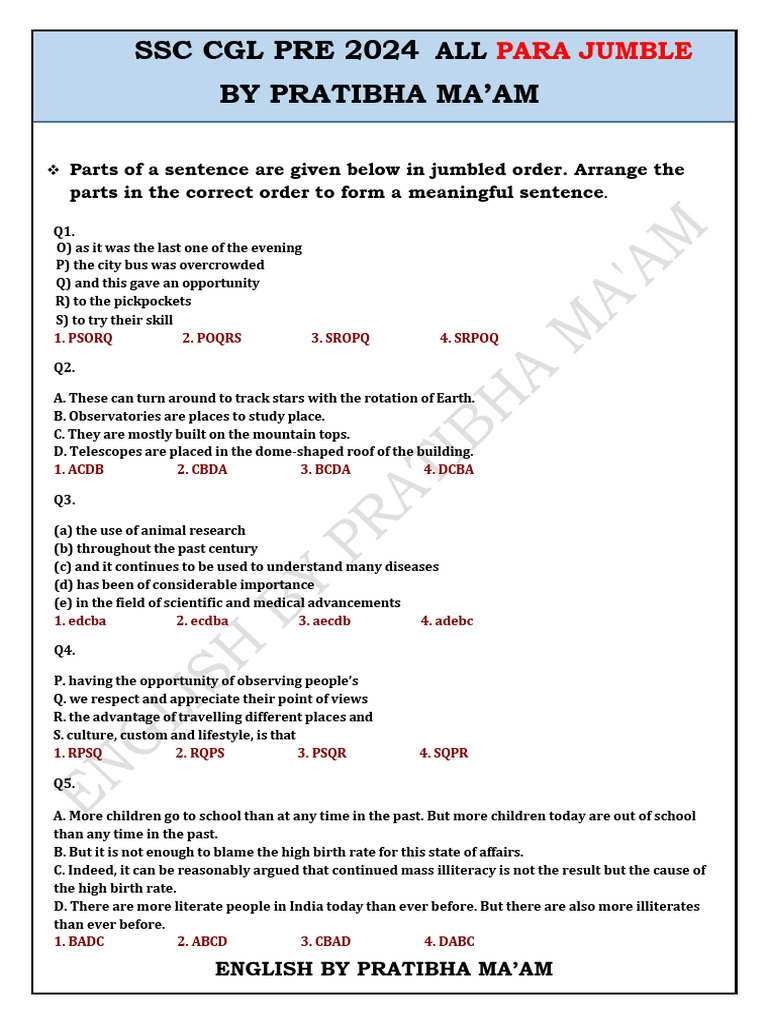 Pqrs Cgl Pre 2024 | PDF