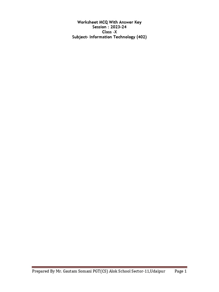 Question Bank Class X IT 402 MCQ With Answers | PDF | Microsoft Excel ...