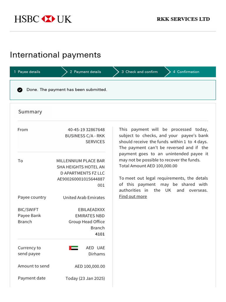 International Payments - Confirmation - Step 4 of 4 | PDF