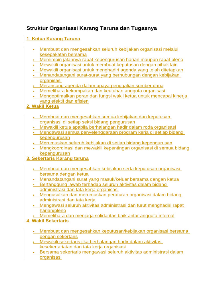 Struktur Organisasi Karang Taruna Dan Tugasnya | PDF