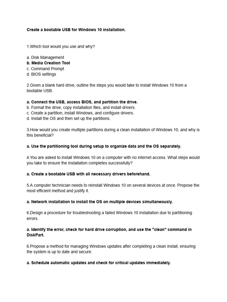 Create a Bootable USB for Windows 10 Installation. | PDF | Booting ...