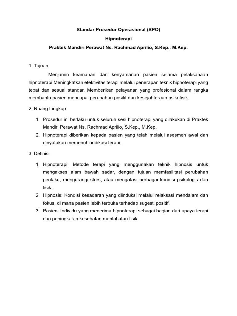 SPO Hipnoterapi Ns. Rachmad | PDF