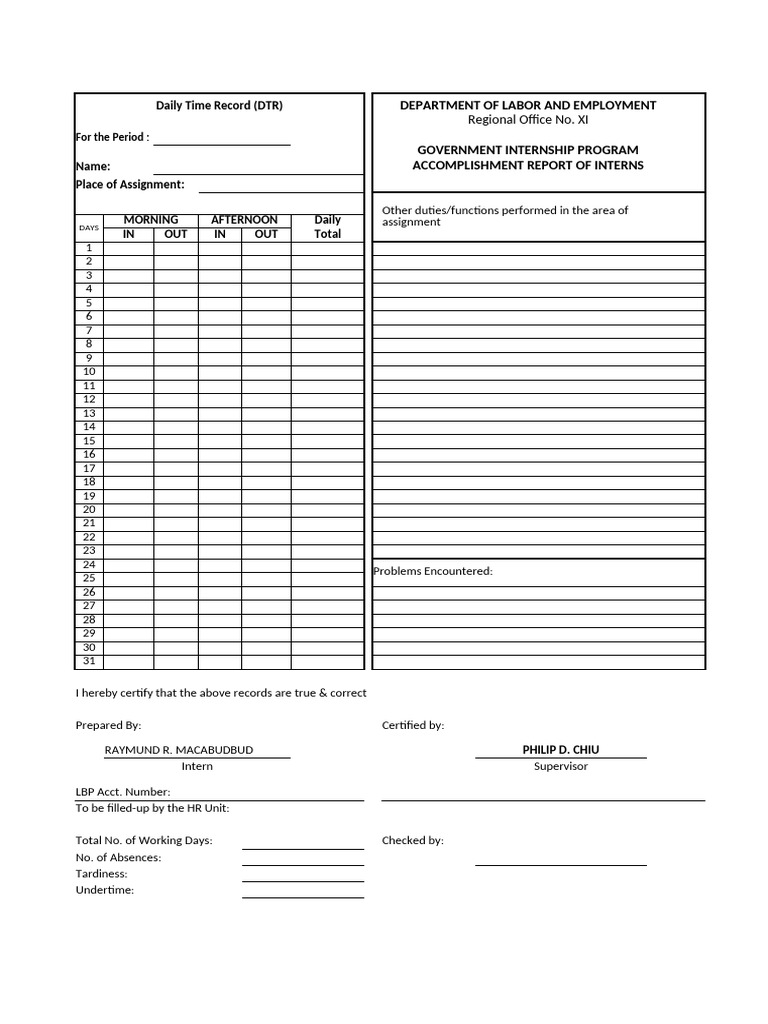 GIP DTR Accomplishment | PDF