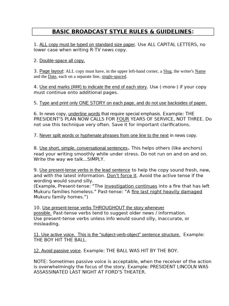 Broadcast Writing Style Guidelines | PDF | Verb | Letter Case