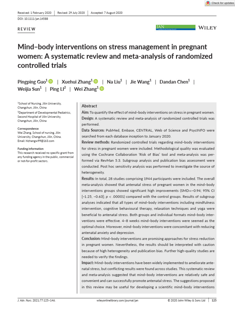 Journal of Advanced Nursing - 2020 - Guo - Mind Body Interventions On Stress Management in ...