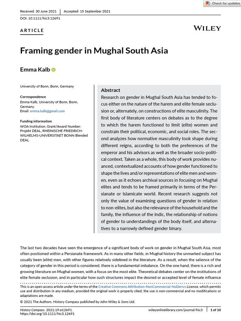 History Compass - 2021 - Kalb - Framing Gender in Mughal South Asia ...