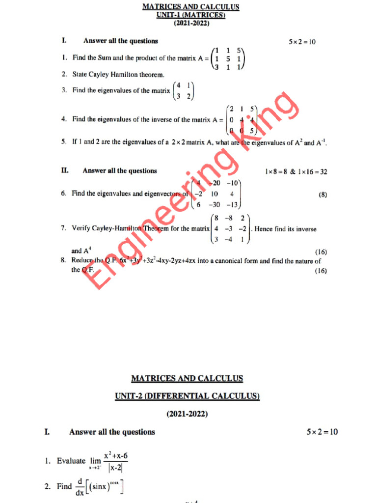 MA3151 Imp 2&16 Marks | PDF | Eigenvalues And Eigenvectors | Matrix (Mathematics)